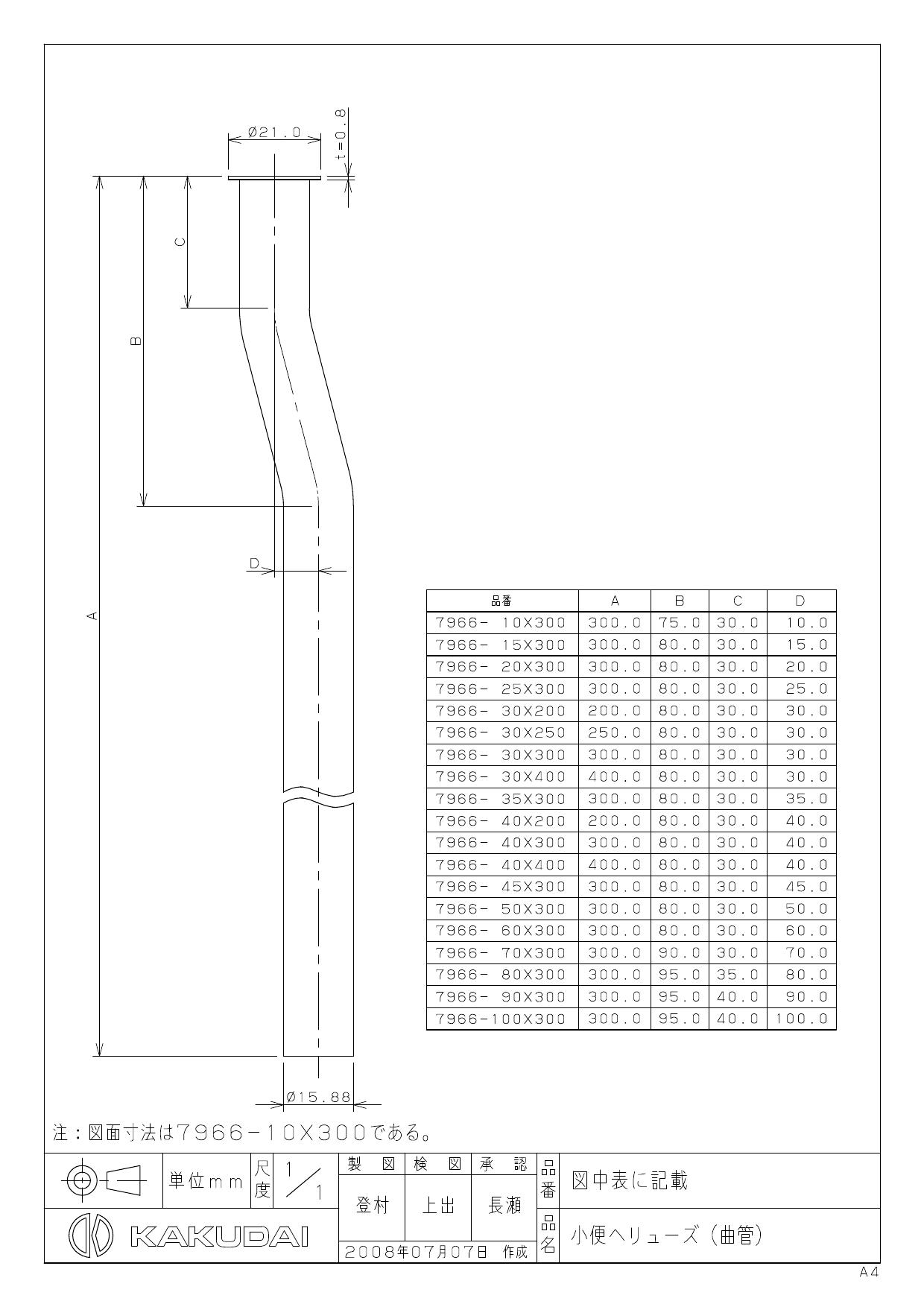 カクダイ 7966-70X300商品図面 | 通販 プロストア ダイレクト