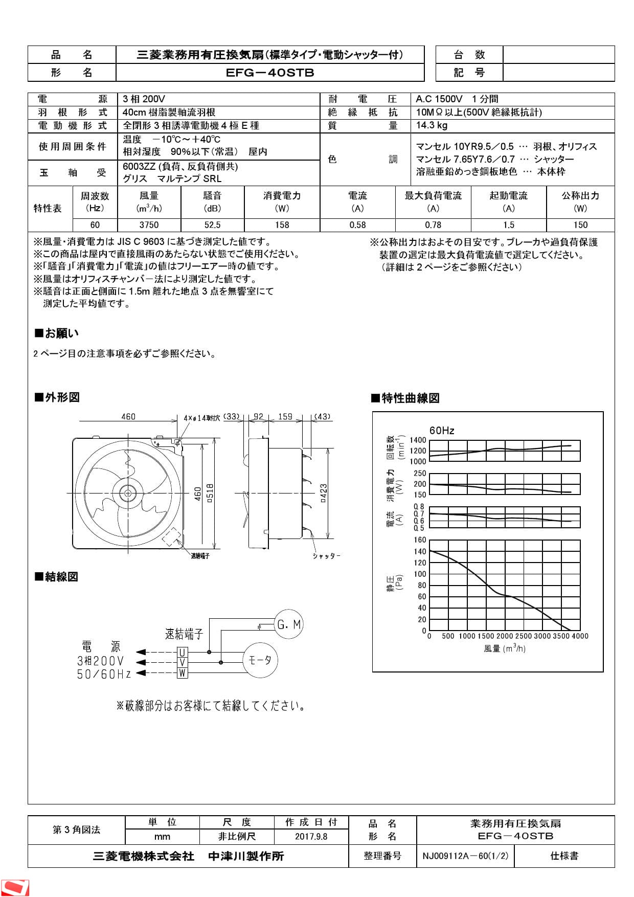 はできませ EFG-40STB 換気扇 ぎおん - 通販 - PayPayモール 三菱電機 業務用 有圧 作業所 工場内事務所 ください