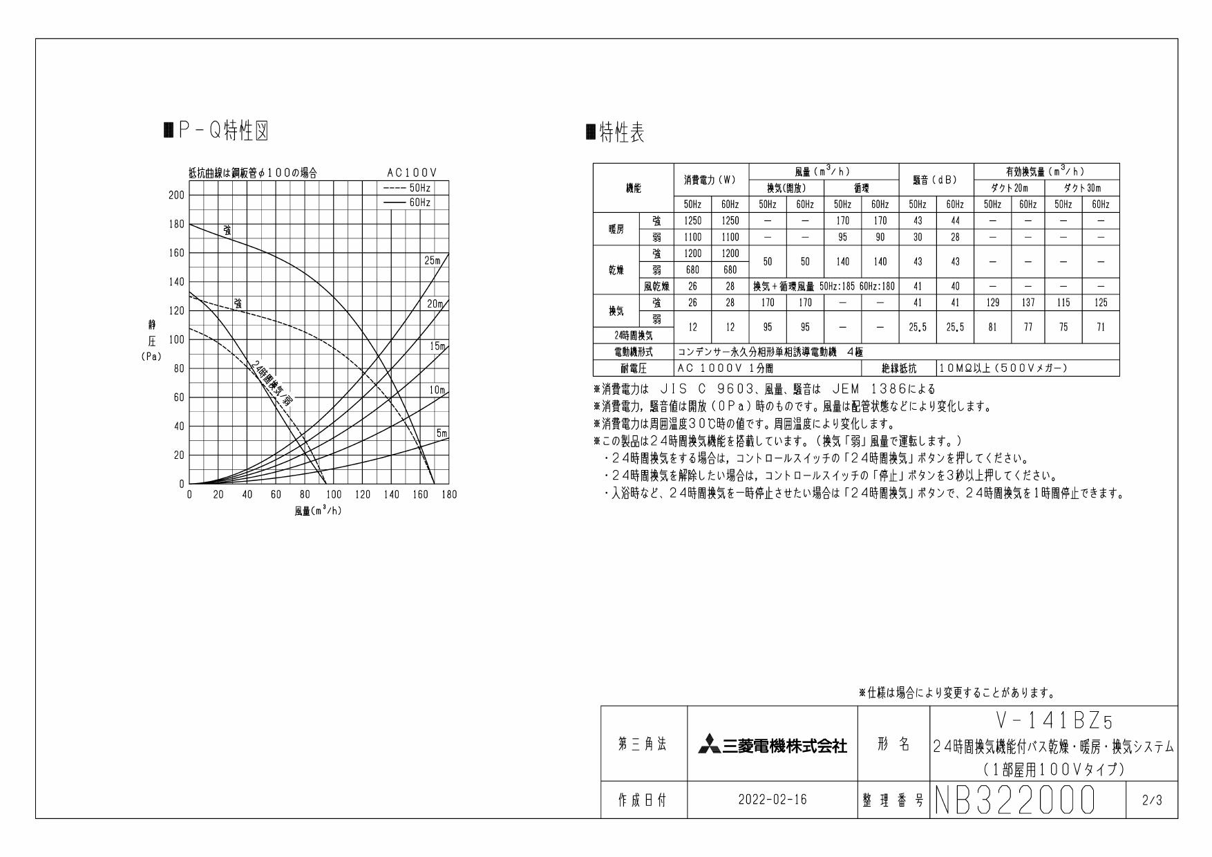 三菱電機 V-141BZ5取扱説明書 施工説明書 納入仕様図 | 通販 プロストア ダイレクト