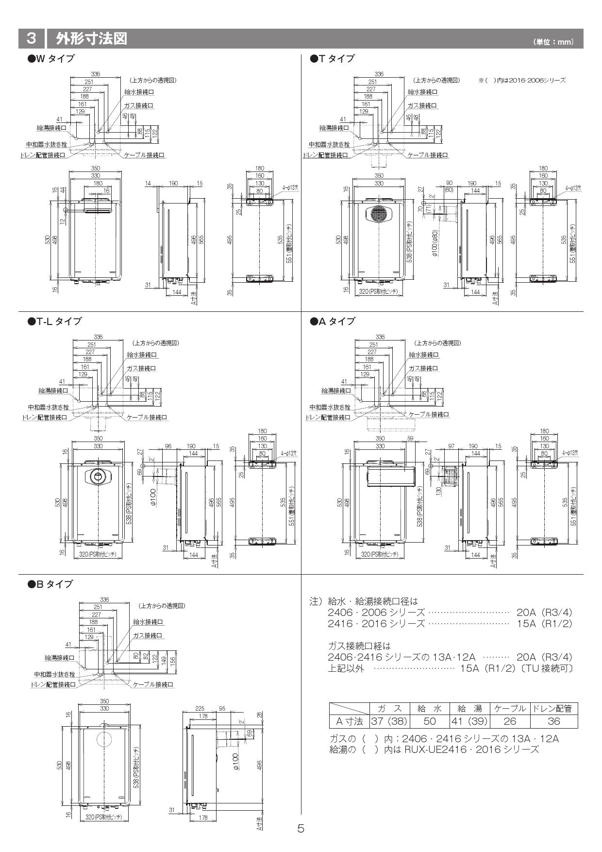 リンナイ RUX-UE2016W取扱説明書 商品図面 施工説明書 器具仕様書 | 通販 プロストア ダイレクト
